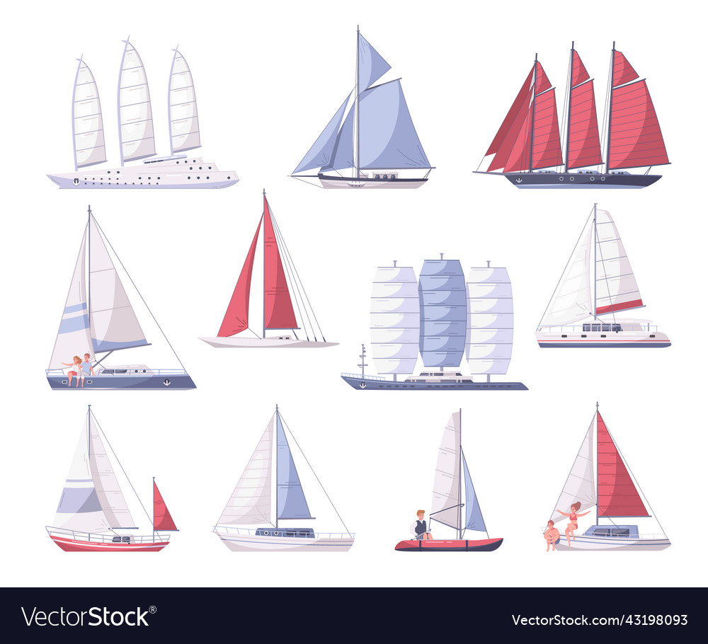 Sail Yachts Cartoon Set Royalty Free Vector Image
