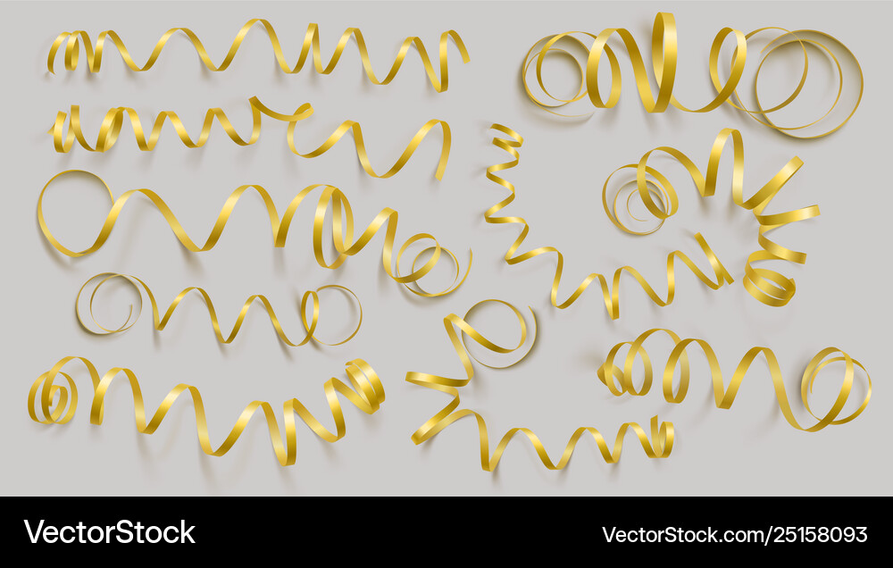 Set realistic gold ribbons on grey background Vector Image