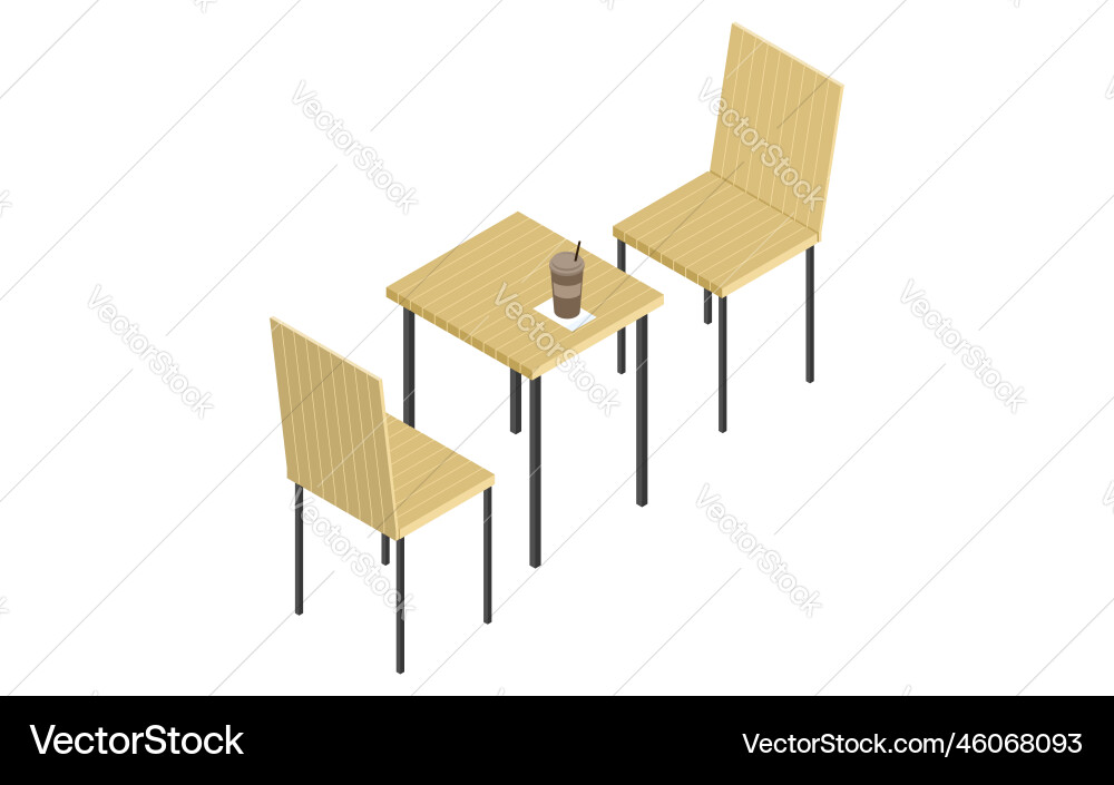 Wood-style table and chair set isometric Vector Image