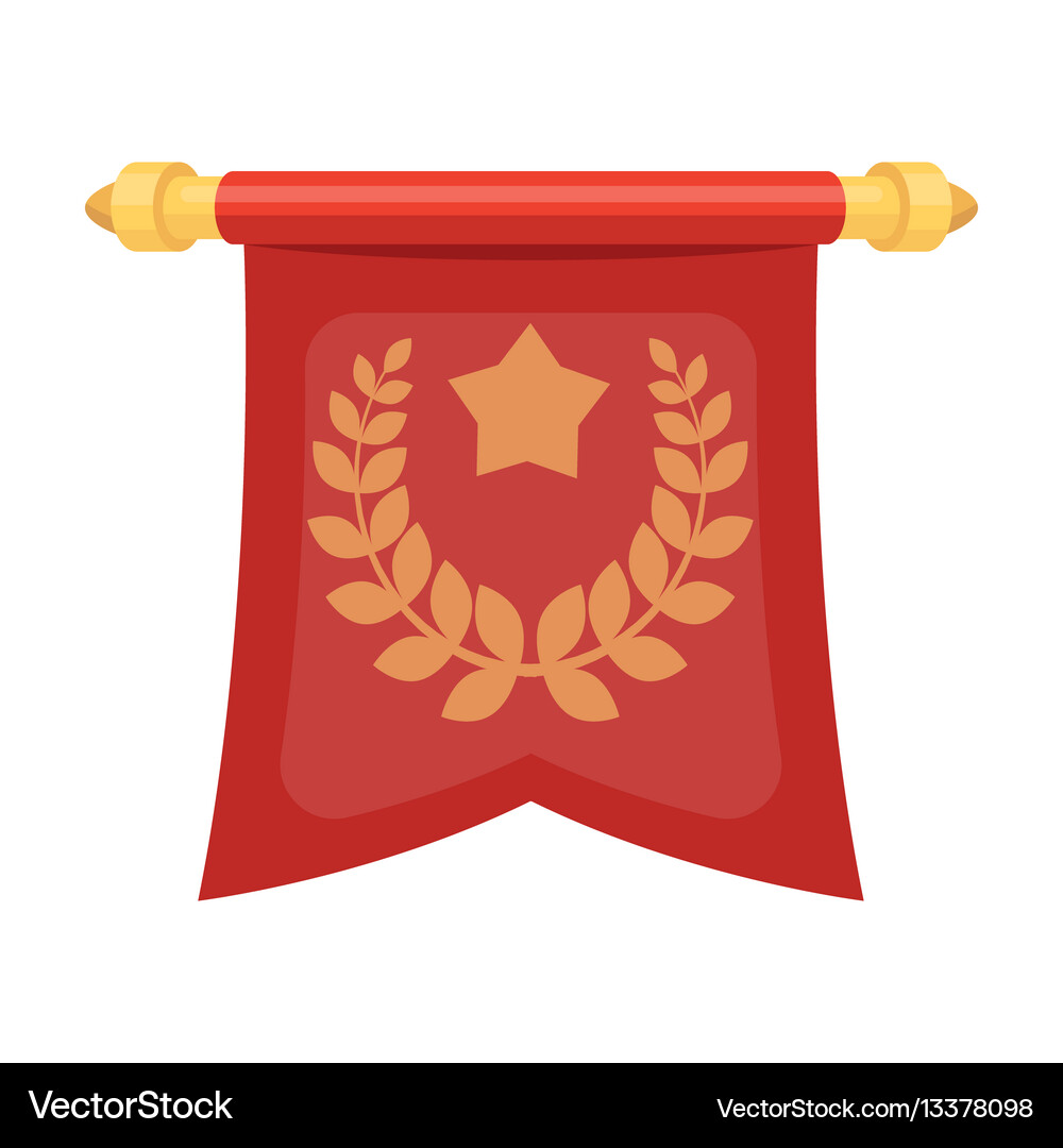 A red flag on gold pole with the emblem Royalty Free Vector