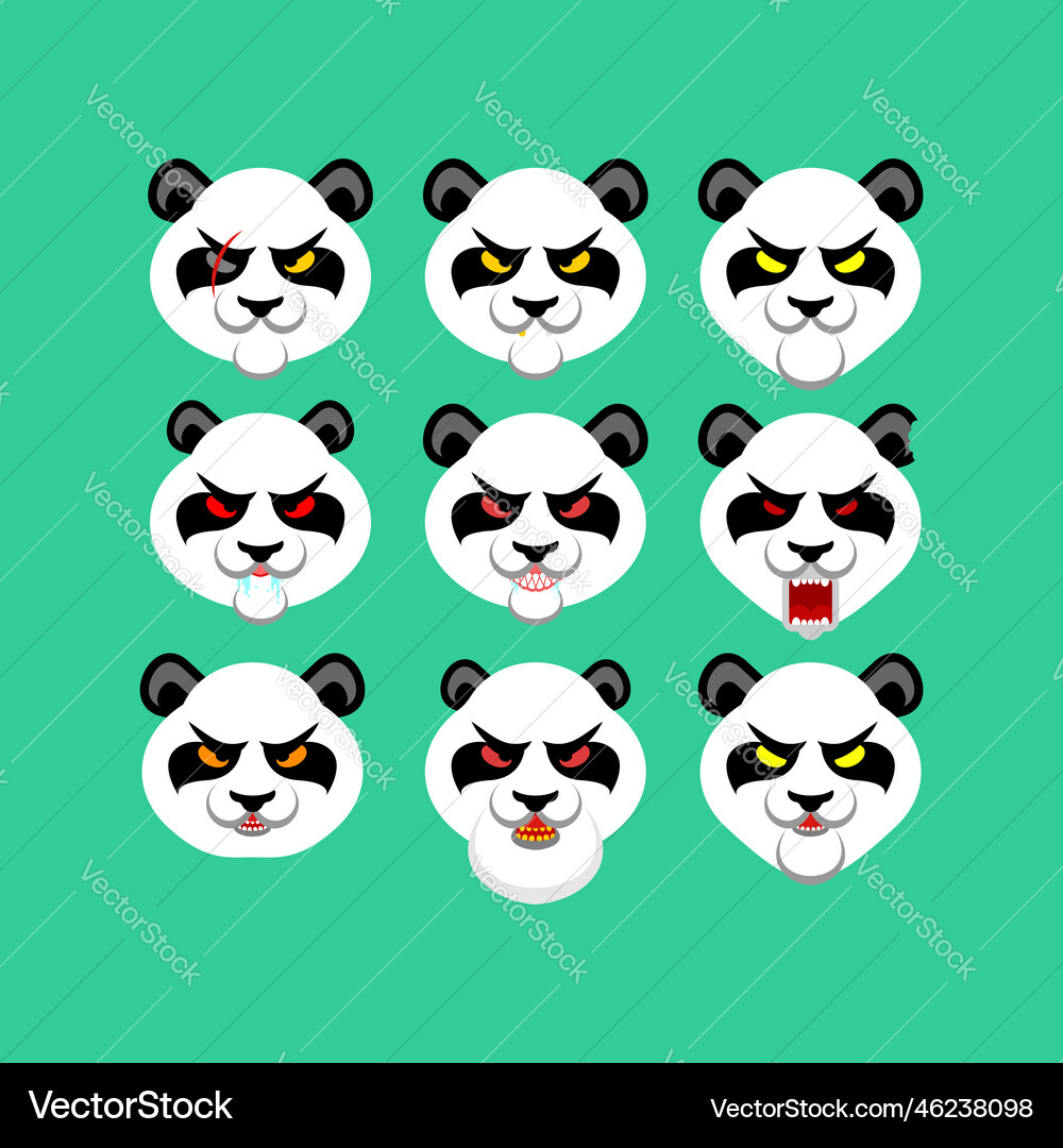 Angry panda face set evil bear panda gangster Vector Image