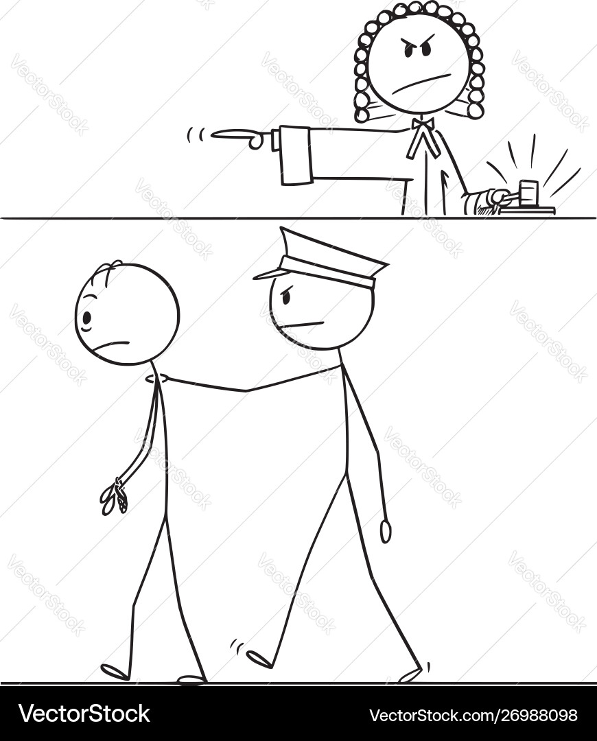 Cartoon judge sentence criminal Royalty Free Vector Image