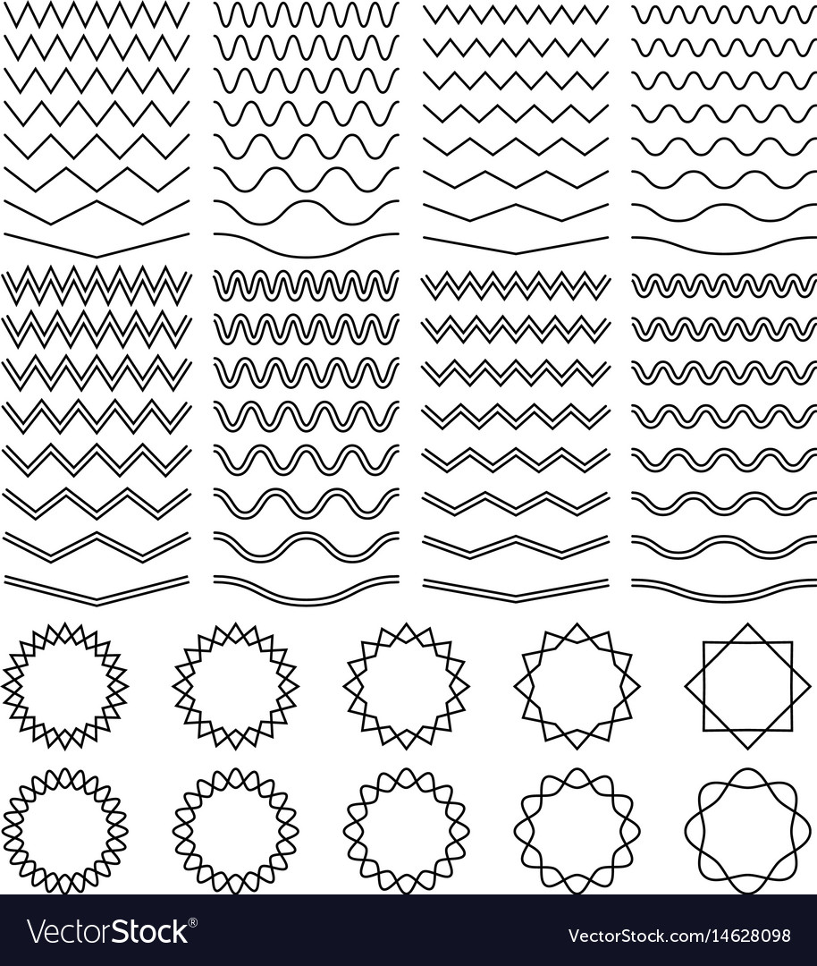 Curvy waves and zigzag striped lines and round Vector Image