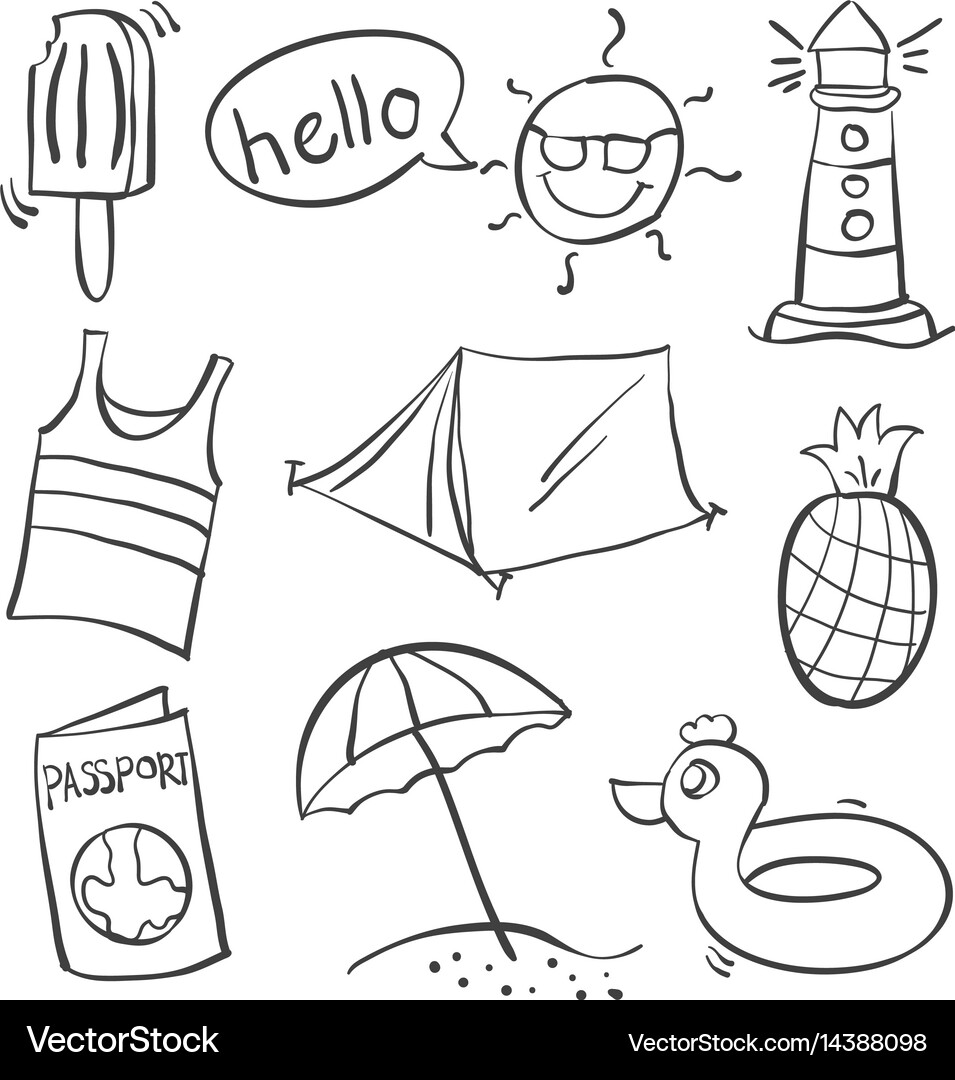 Doodle of summer holiday object Royalty Free Vector Image