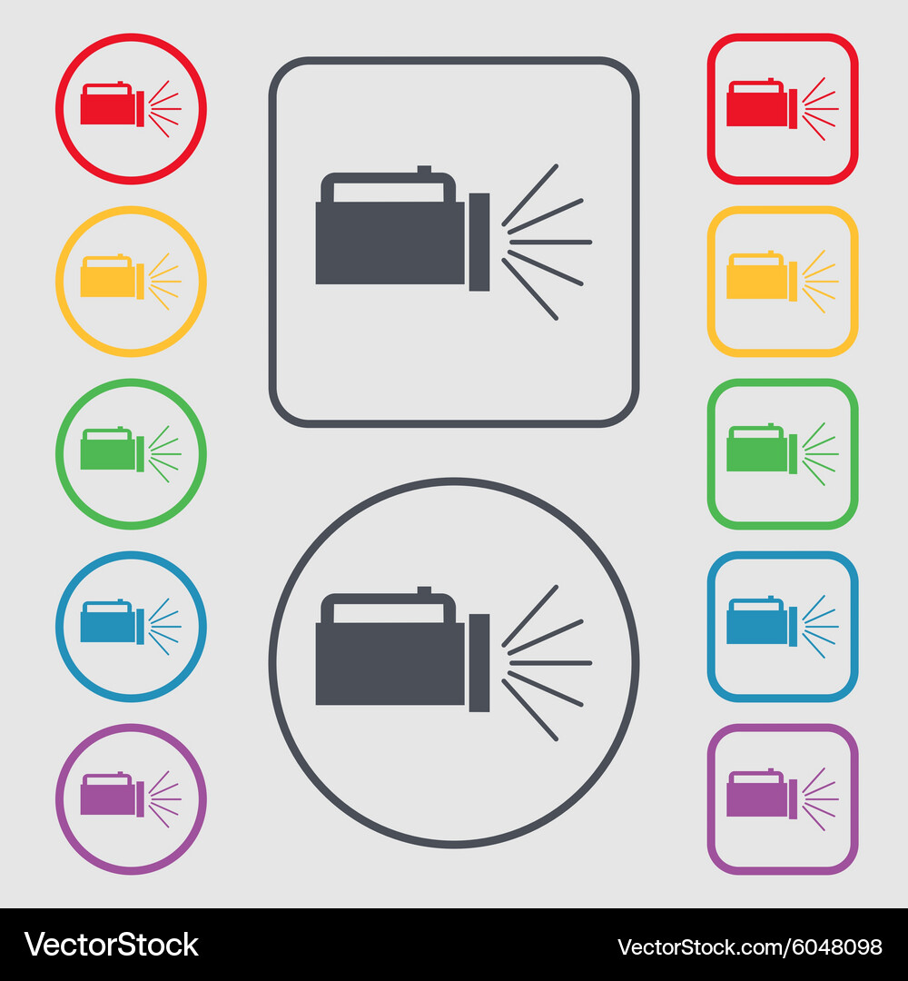 Flashlight icon sign symbols on the round Vector Image
