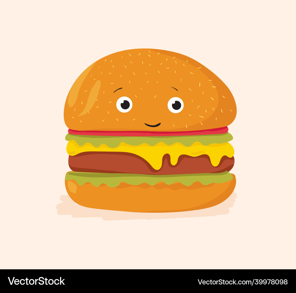 Funny burger with happy face cute hamburger Vector Image
