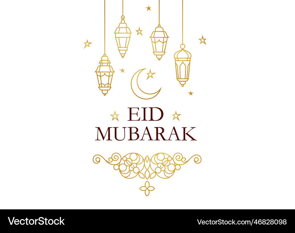 Golden outline eid mubarak card Royalty Free Vector Image