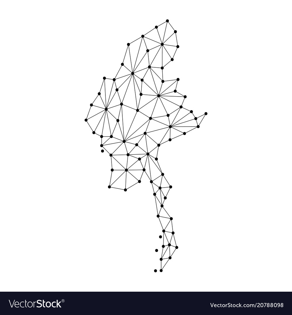 Myanmar map of polygonal mosaic lines network Vector Image Myanmar map of polygonal mosaic lines network Vector Image
