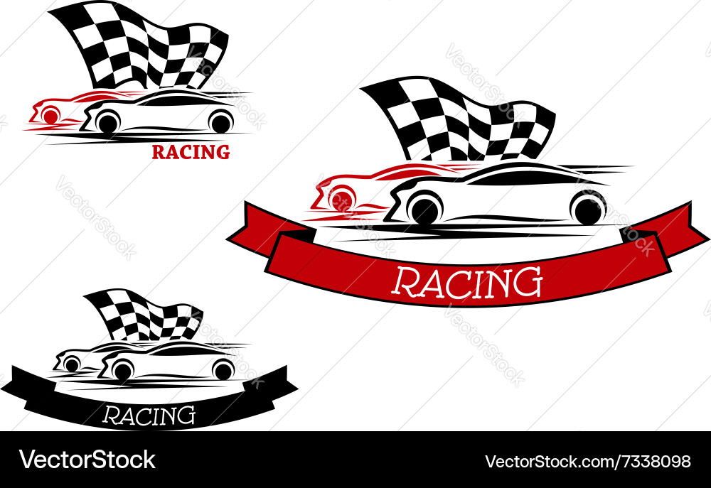 Racing sport emblems with fast cars Royalty Free Vector