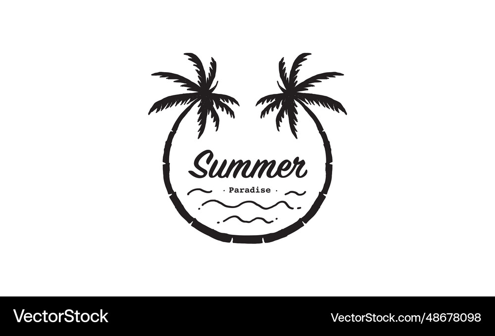 Summer vacation on tropical beach sunset label Vector Image