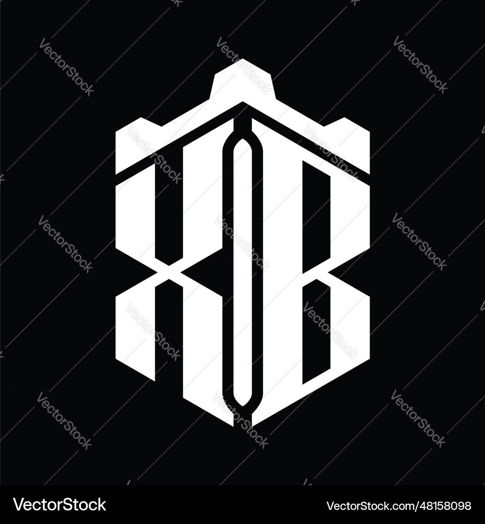 Xb letter logo monogram hexagon shape with crown Vector Image