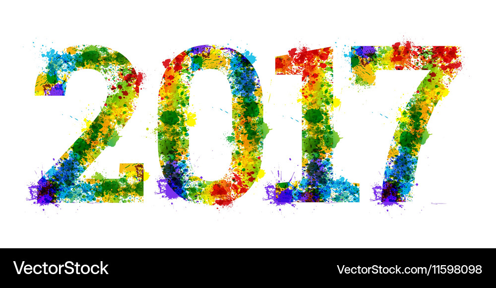 Year colourful bright ink splat design on white Vector Image