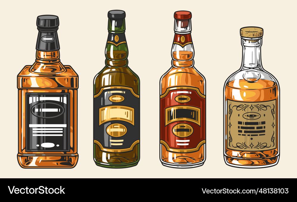 Alcohol bottles set logo colorful Royalty Free Vector Image