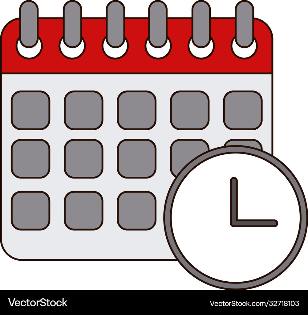 Calendar reminder clock time line and fill style Vector Image