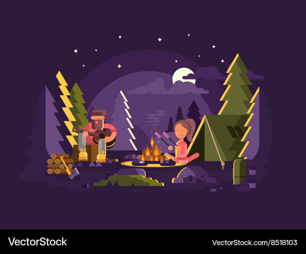 Camp is near a fire Royalty Free Vector Image - VectorStock