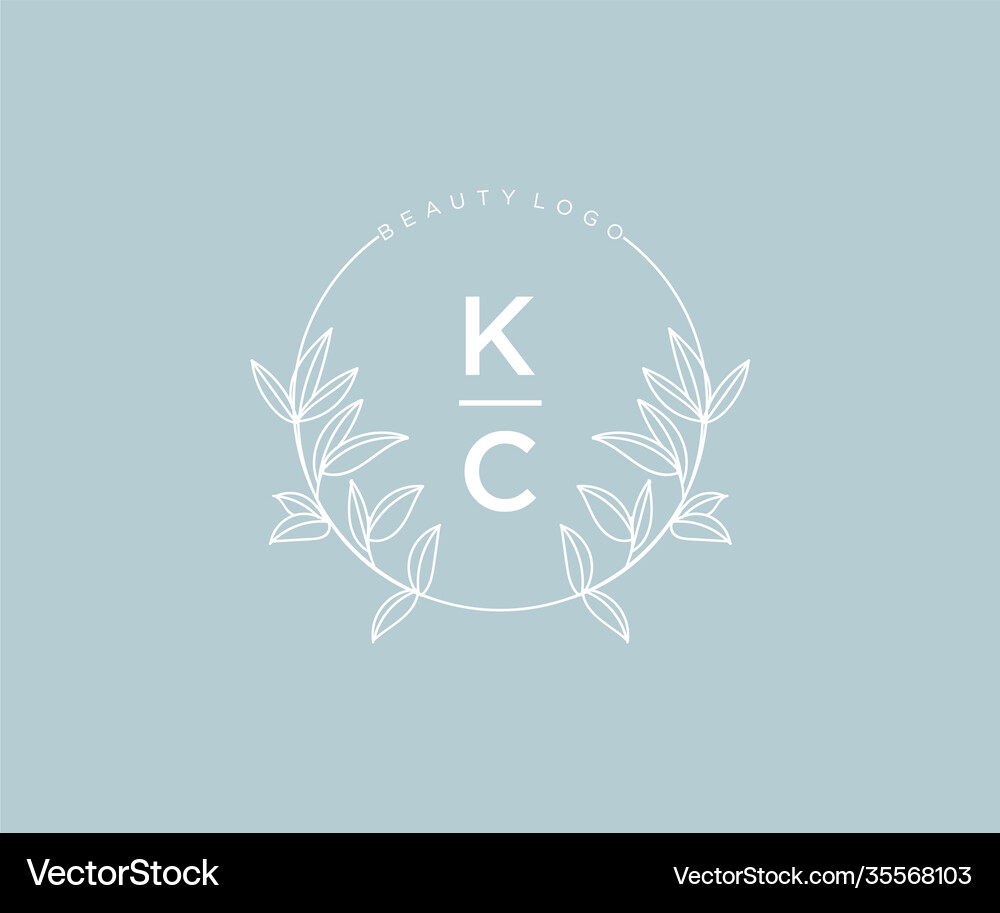Initial kc letters beautiful floral feminine Vector Image