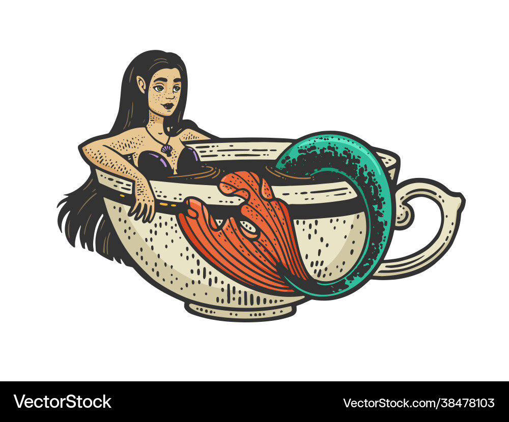 Mermaid in cup coffee sketch Royalty Free Vector Image