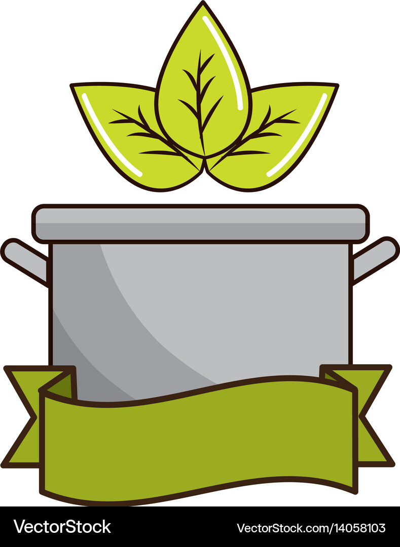Pot kitchen with leaves and ribbon Royalty Free Vector Image