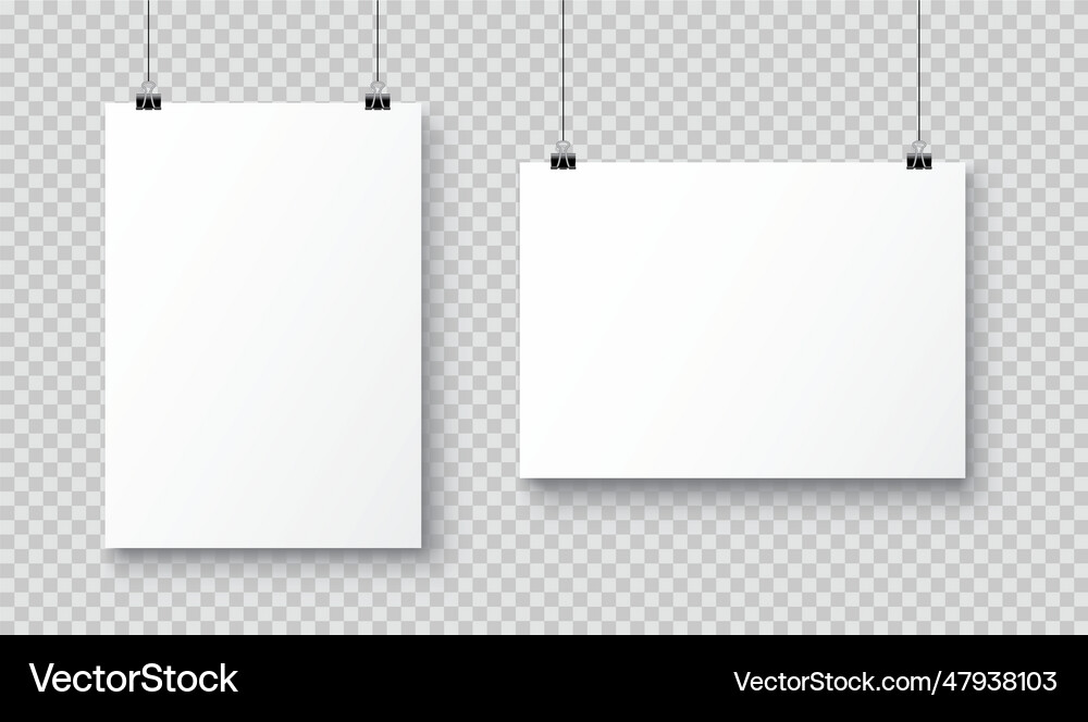 Realistic white blank a4 paper poster hanging Vector Image