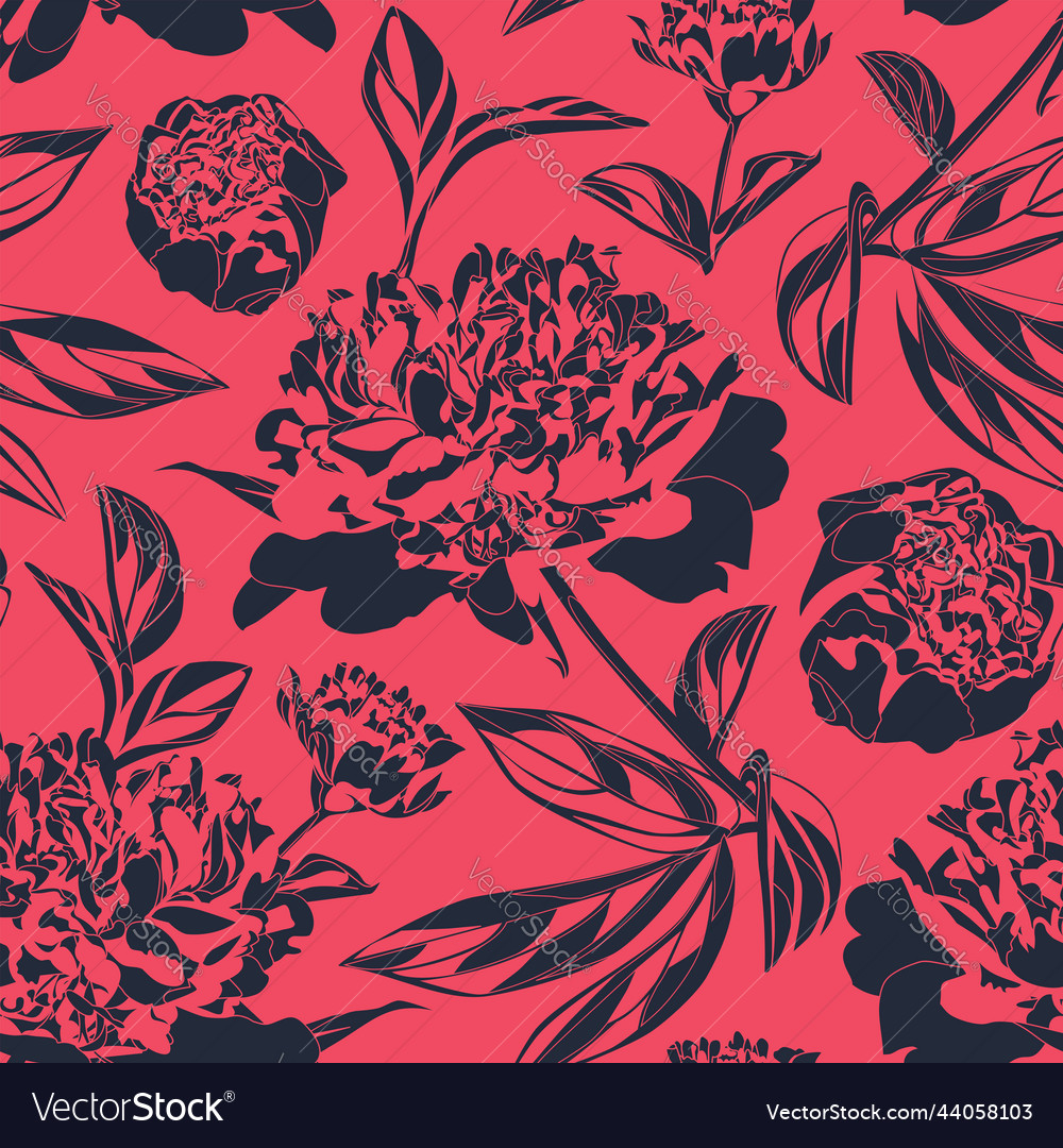 Seamless floral pattern with black peony Vector Image