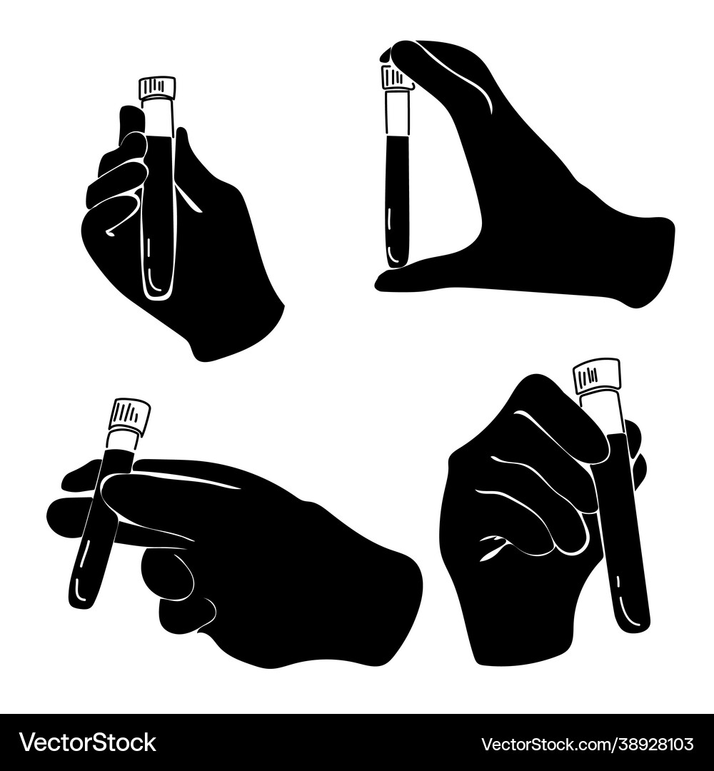 Set silhouettes hand with a test tube Royalty Free Vector