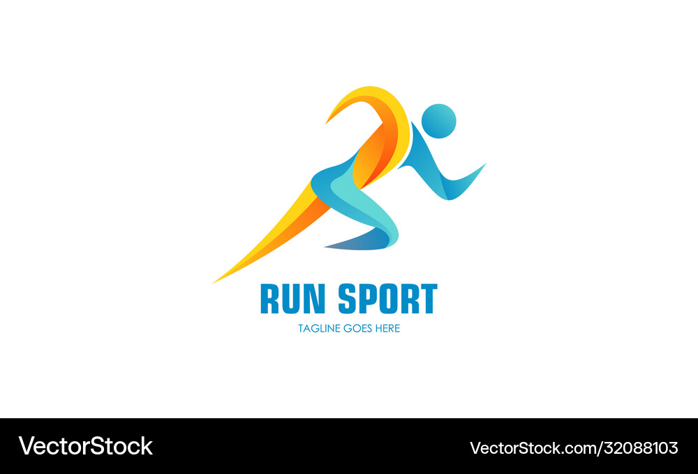 Sport logo running with abstract shapes Royalty Free Vector