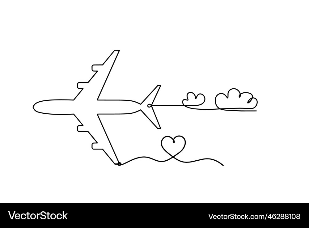 Abstract plane with heart as line drawing on white