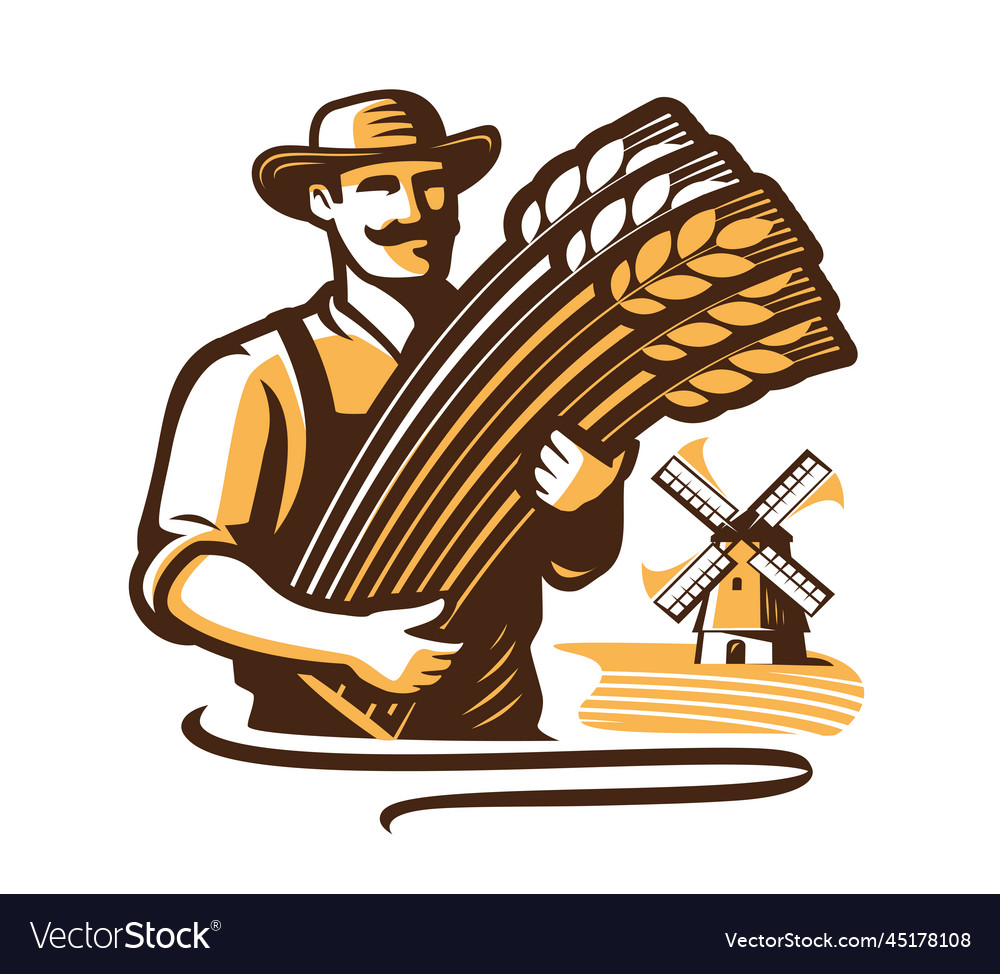 Farmer harvesting wheat from the field bread Vector Image