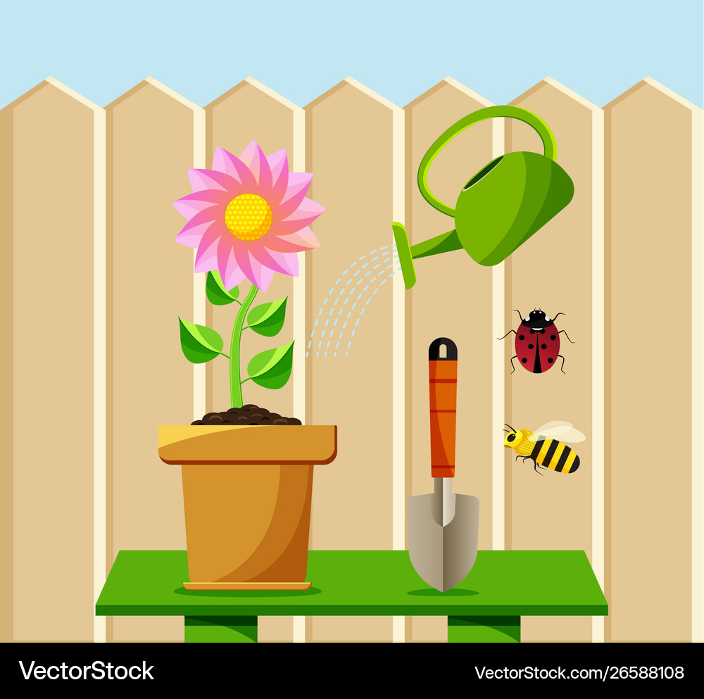 Flower cartoon gardening set Royalty Free Vector Image