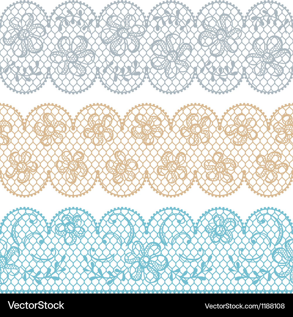 Lace fabric seamless borders with abstact flowers Vector Image