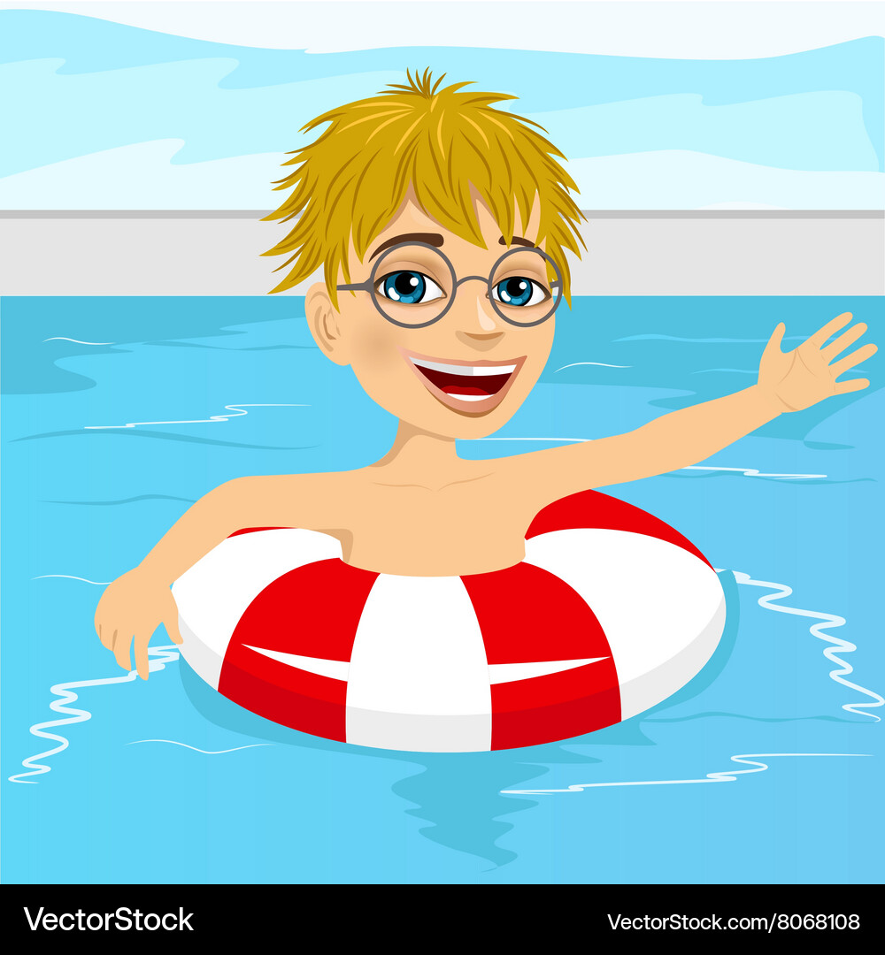 Little boy swimming in pool with inflatable ring Vector Image