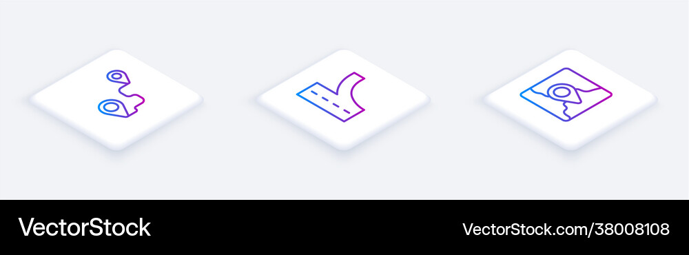 Set isometric line route location road traffic Vector Image