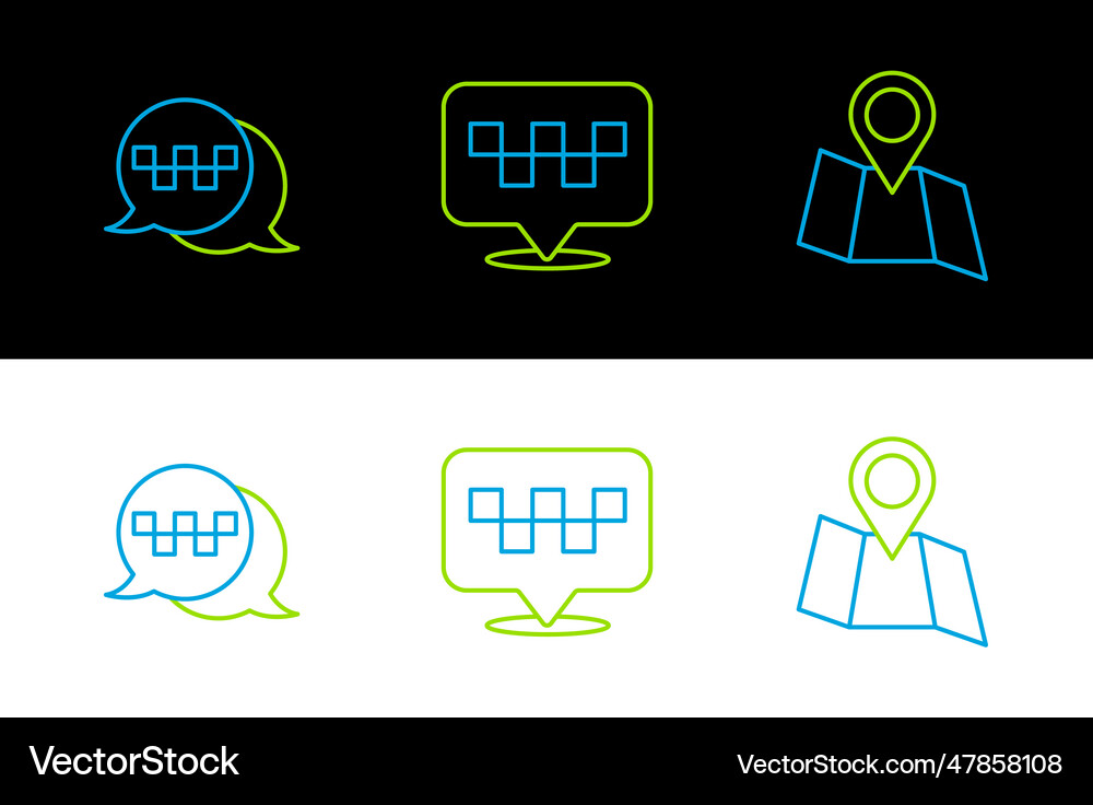 Set line folded map with location taxi call Vector Image