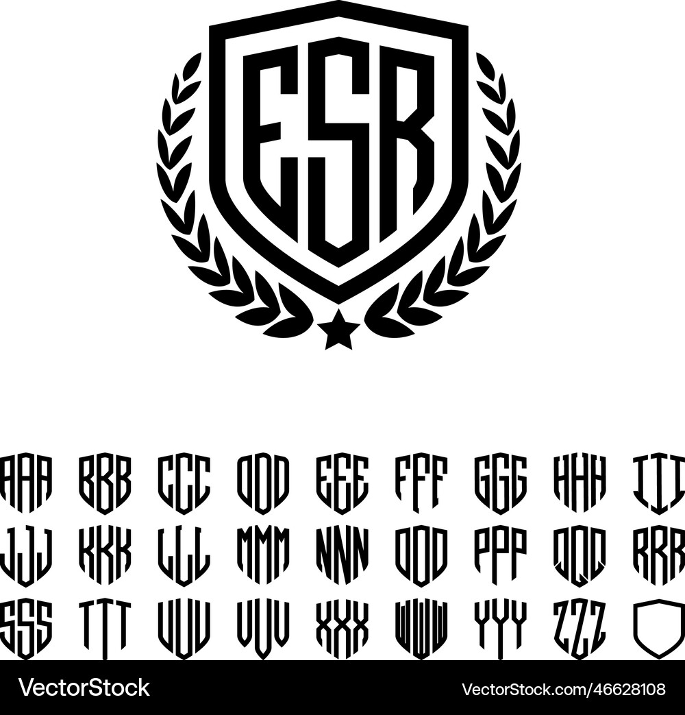 Shield heraldic wreath with 3 letters alphabet Vector Image