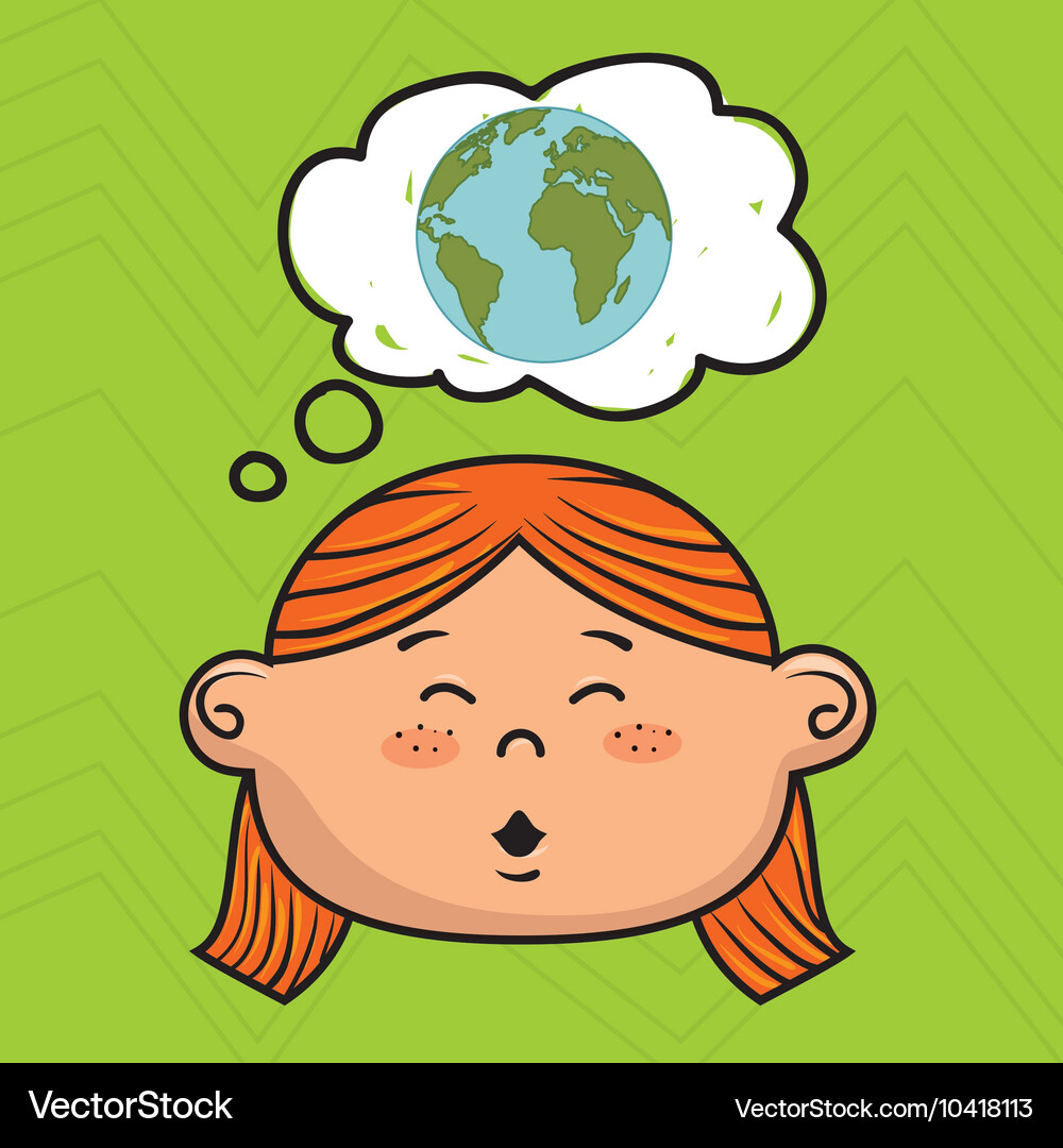 Cartoon girl map global Royalty Free Vector Image
