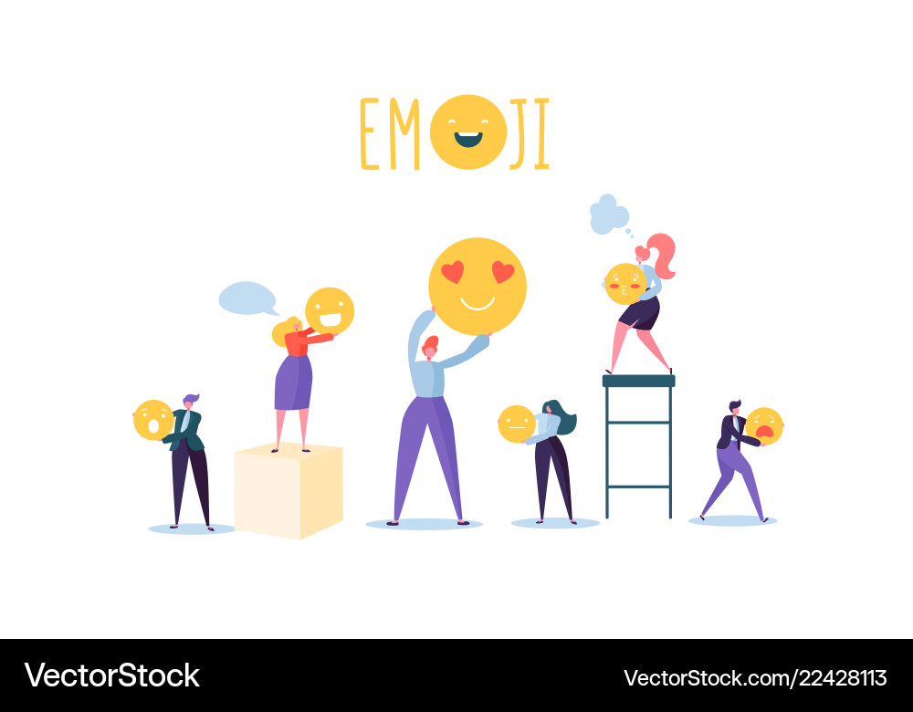 Characters people holding various emoticons emoji Vector Image