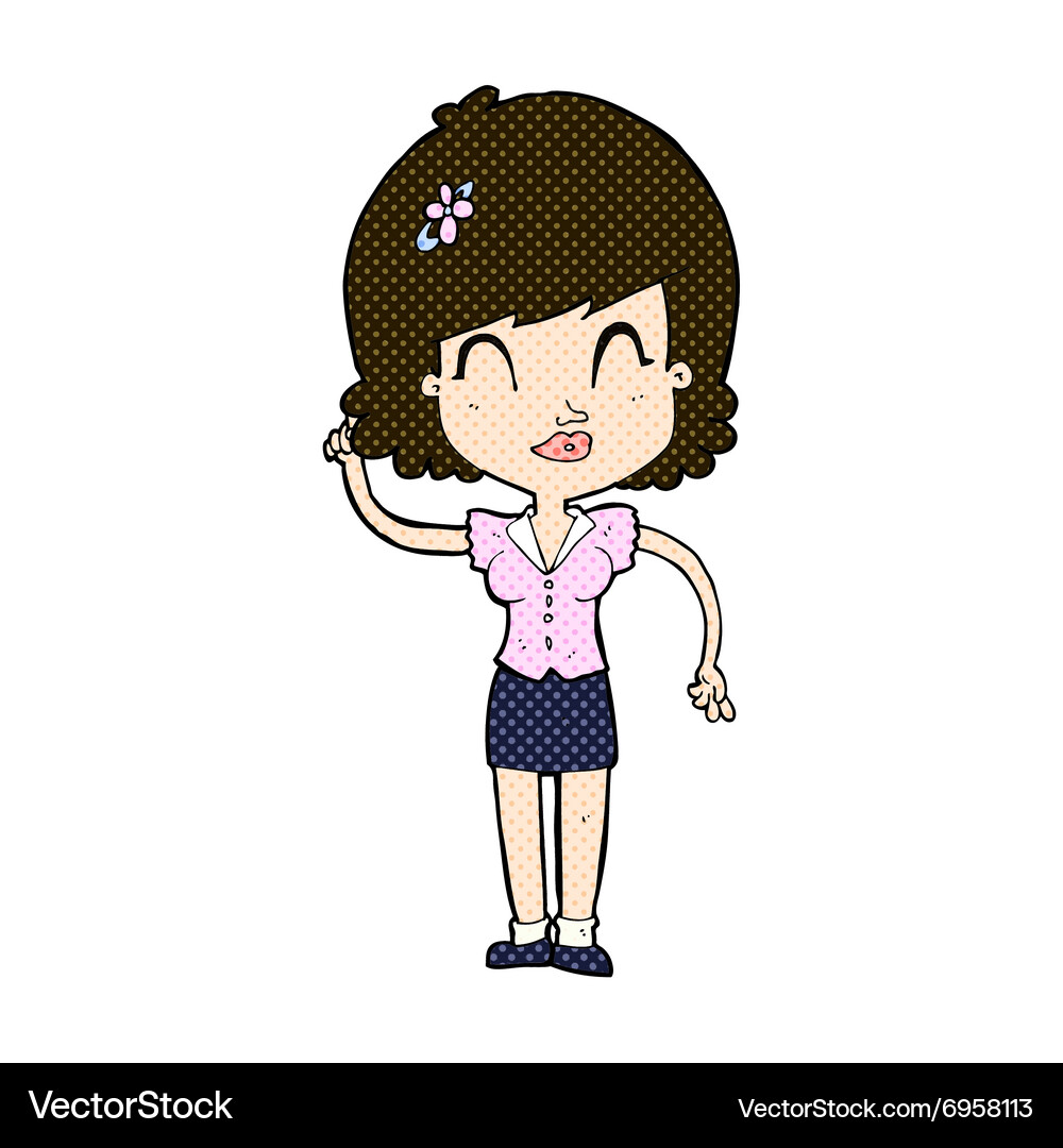 Comic cartoon pretty woman with idea Royalty Free Vector