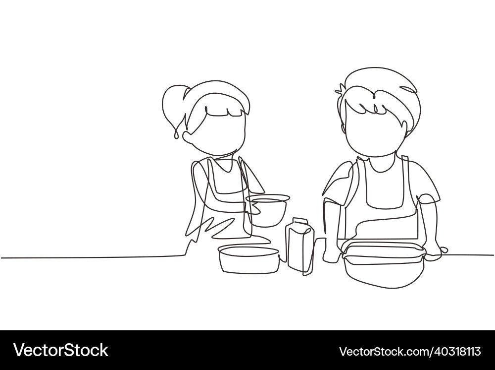 Continuous one line drawing siblings boy and girl Vector Image
