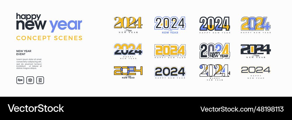 New year set design happy 2024 Royalty Free Vector Image