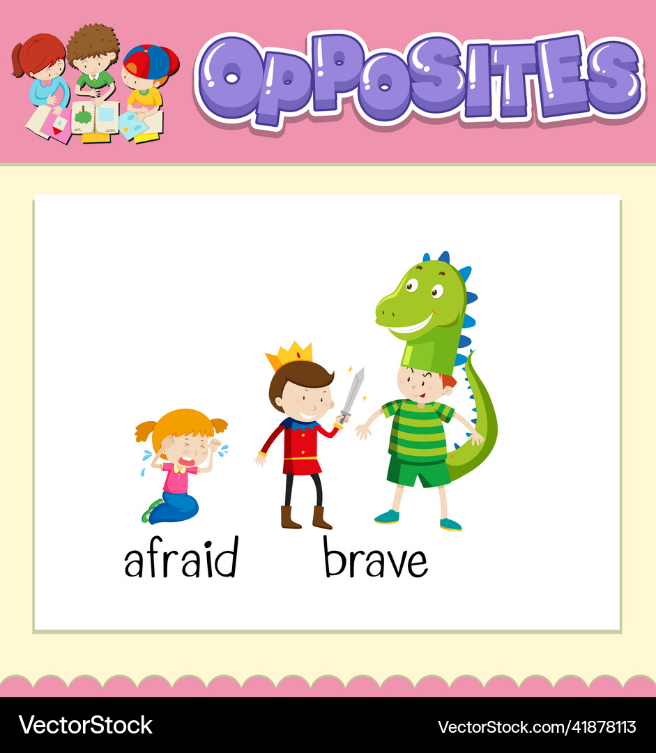 Opposite words for afraid and brave Royalty Free Vector