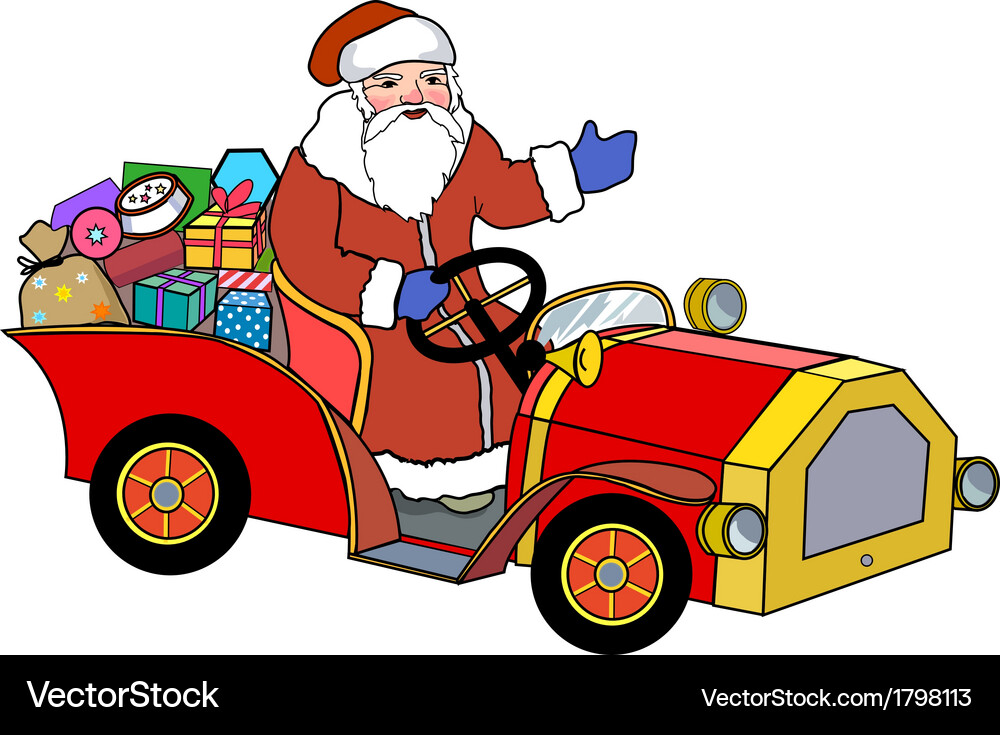 Santa claus and retro car Royalty Free Vector Image