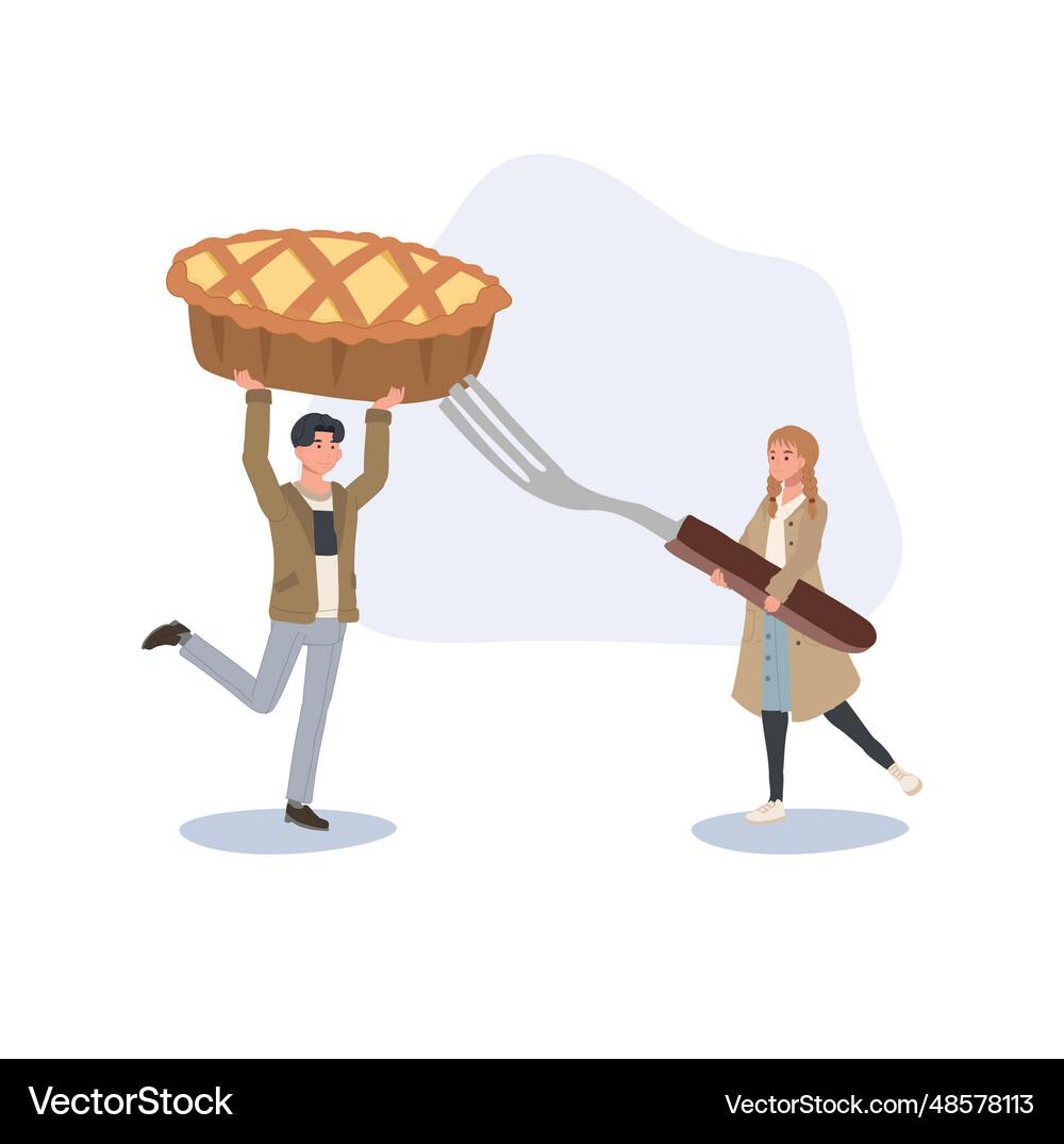 Tiny human with huge food cartoon character Vector Image