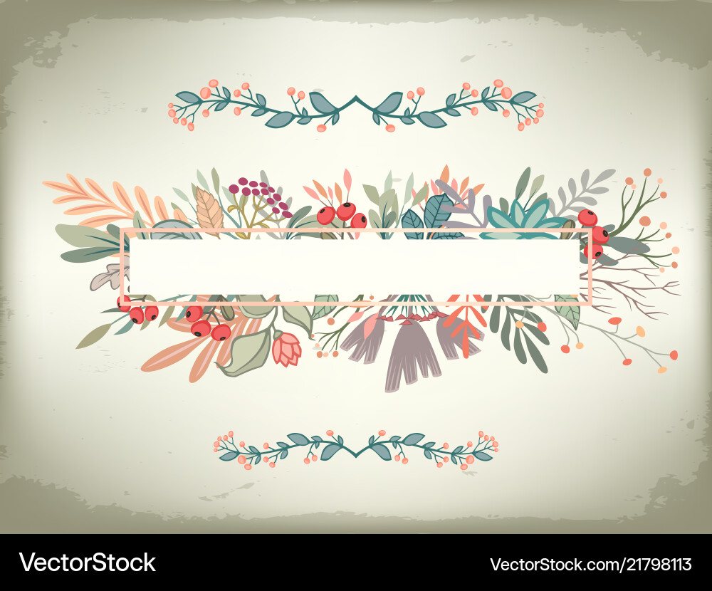 Vintage romantic horizontal card with floral frame
