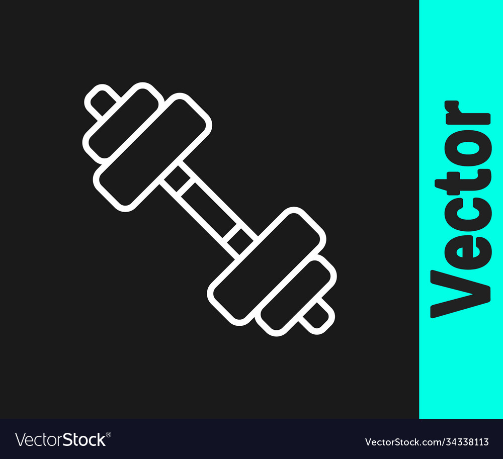 White line dumbbell icon isolated on black Vector Image