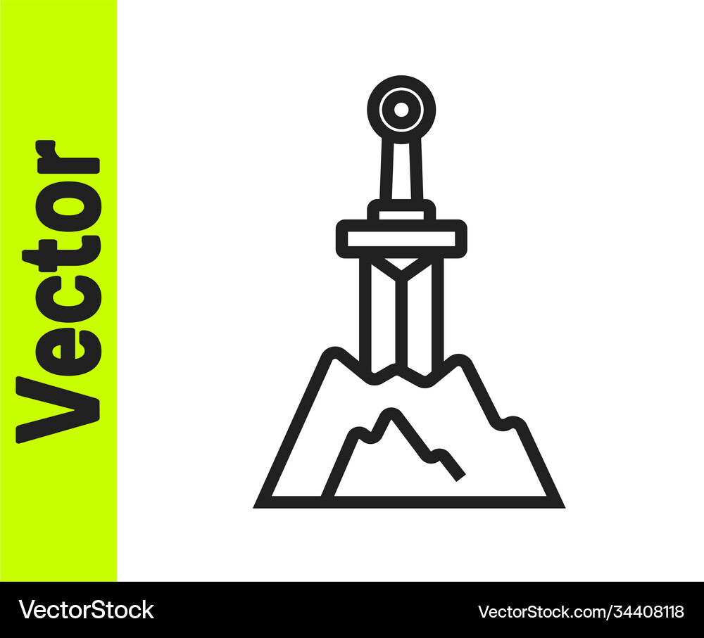 Black line sword in stone icon isolated Royalty Free Vector