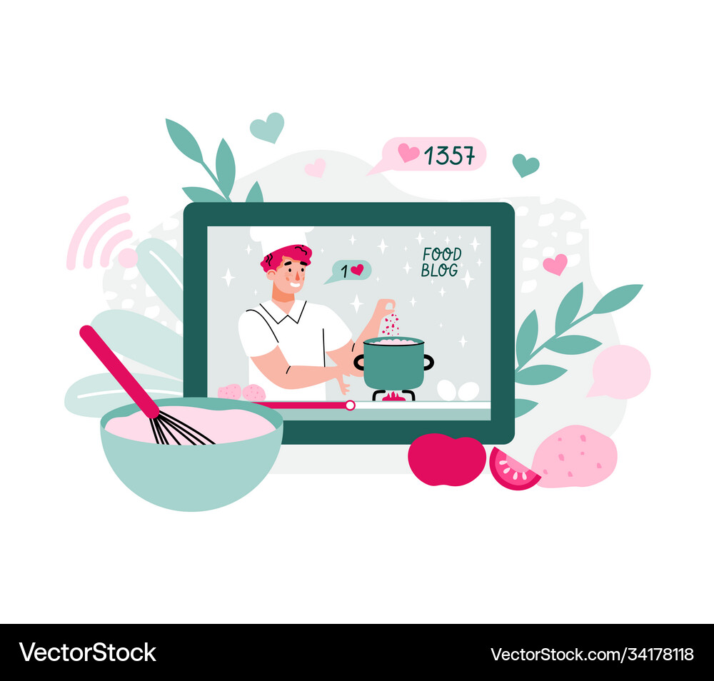 Chef cook food blogger showing tutorials cartoon Vector Image