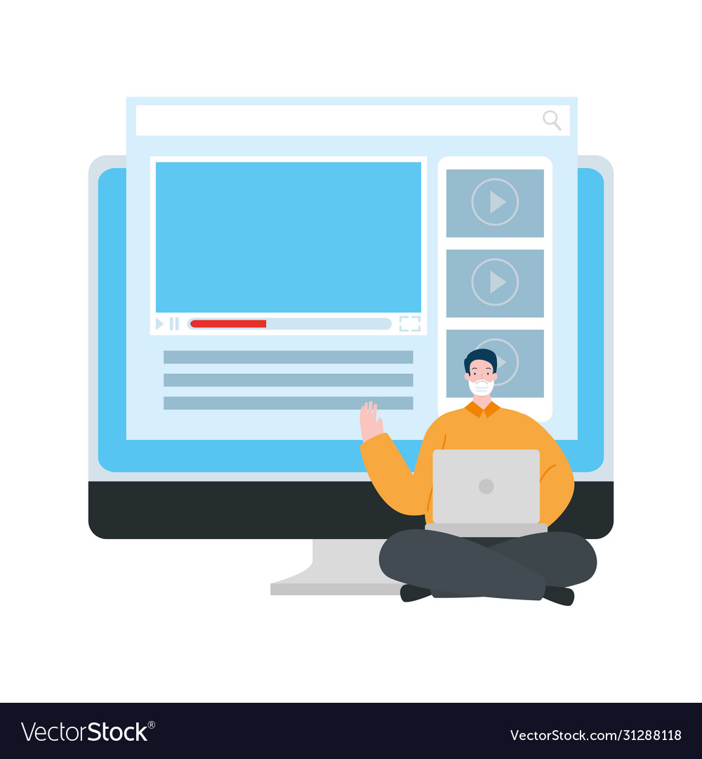 Man using face mask with computers Royalty Free Vector Image