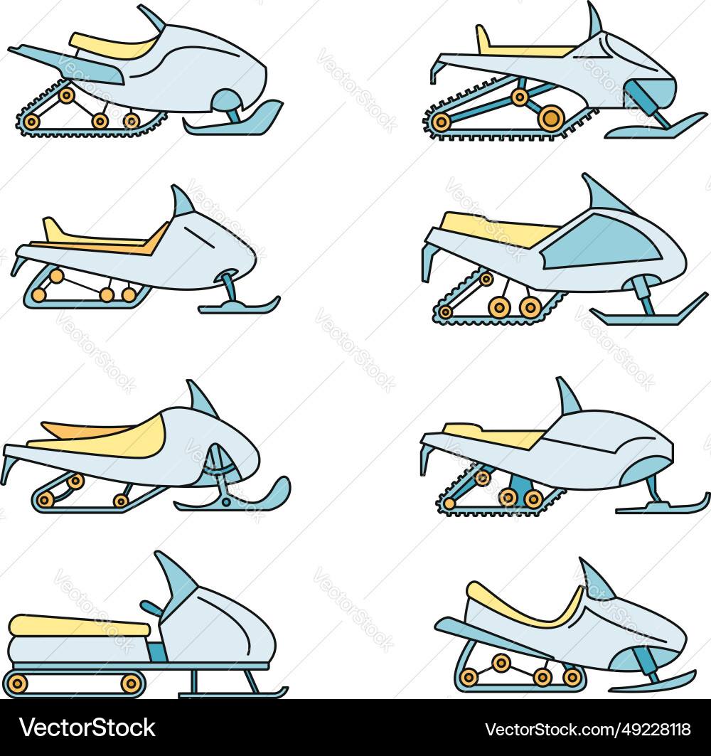 Mountain snowmobile icon set color Royalty Free Vector Image