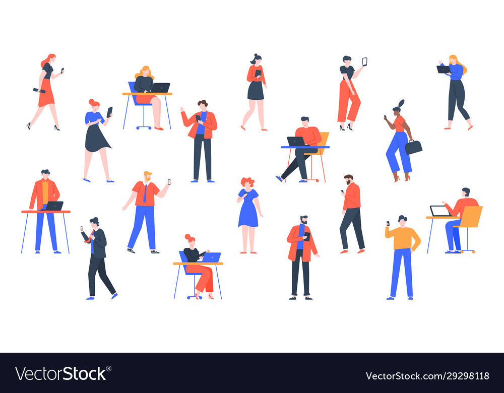 People with devices men and women use laptop Vector Image