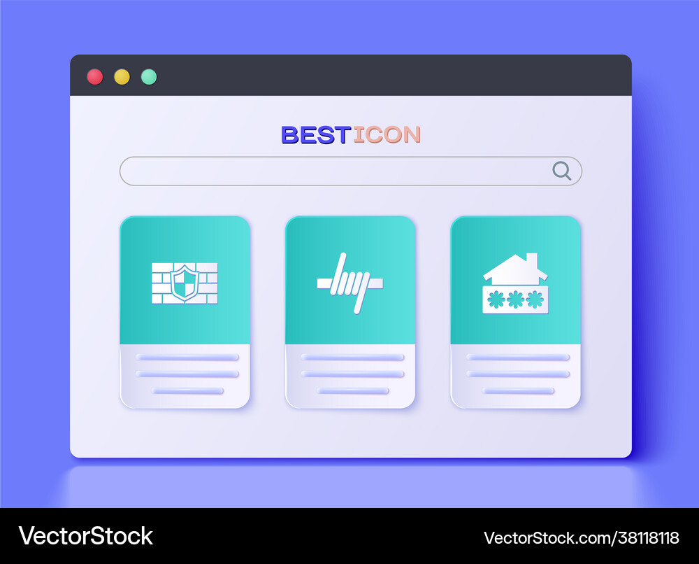 Set barbed wire shield with brick wall and house Vector Image